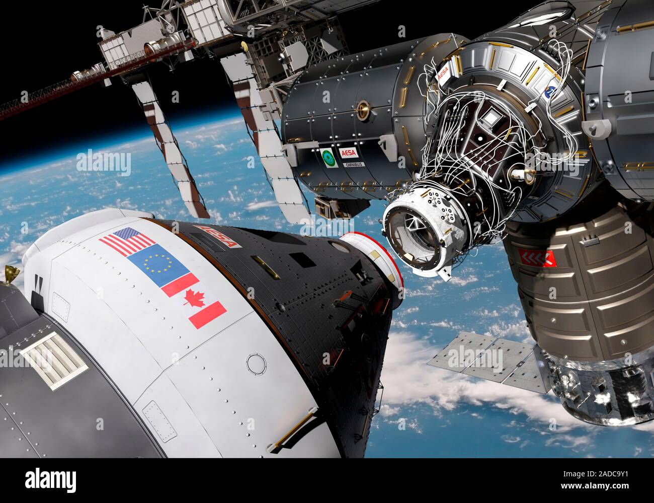 Illustration of a manned Crew Exploration Vehicle (CEV) preparing to ...