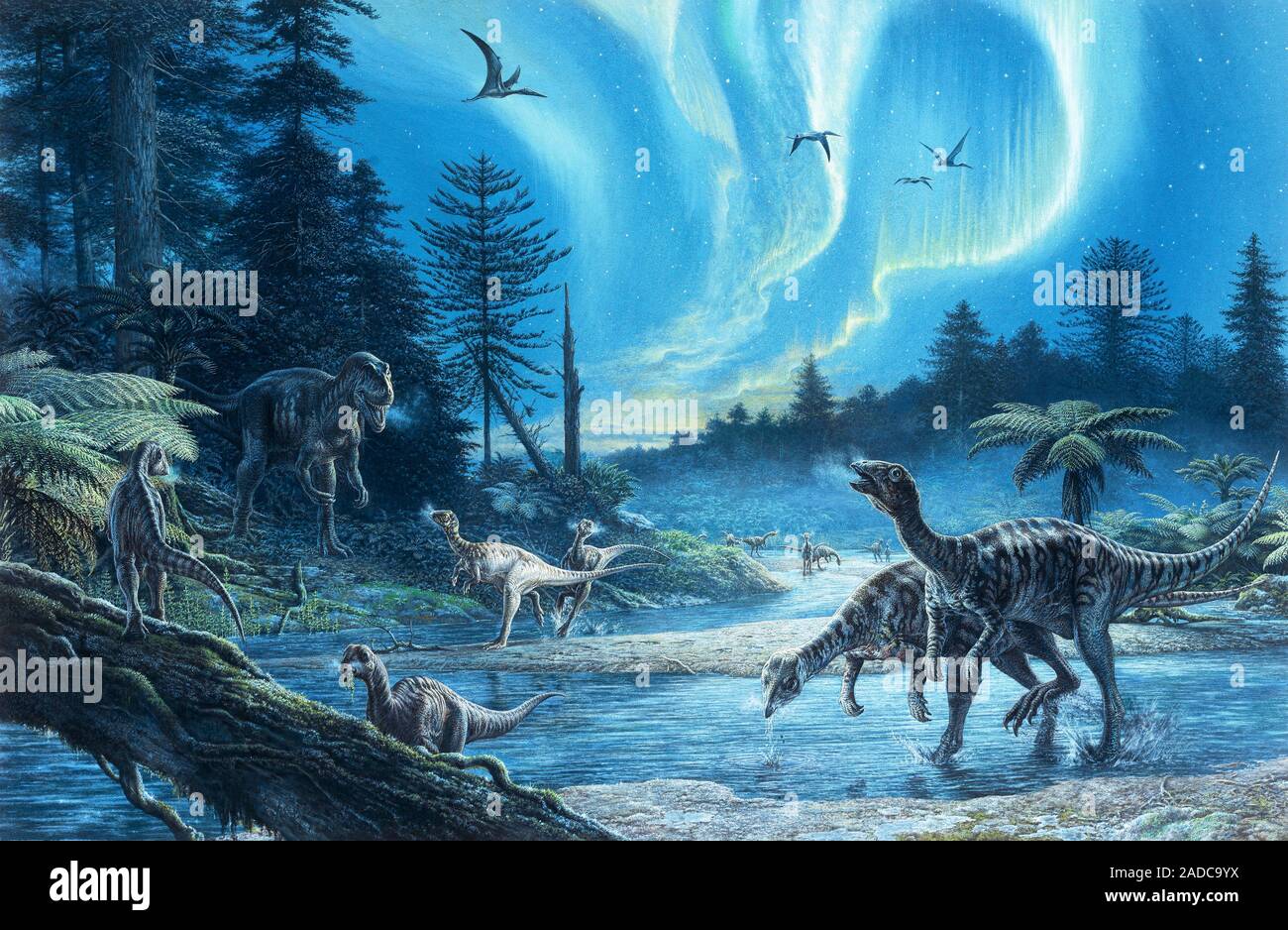 South Polar dinosaurs, illustration. These dinosaurs lived 145 to 100 ...