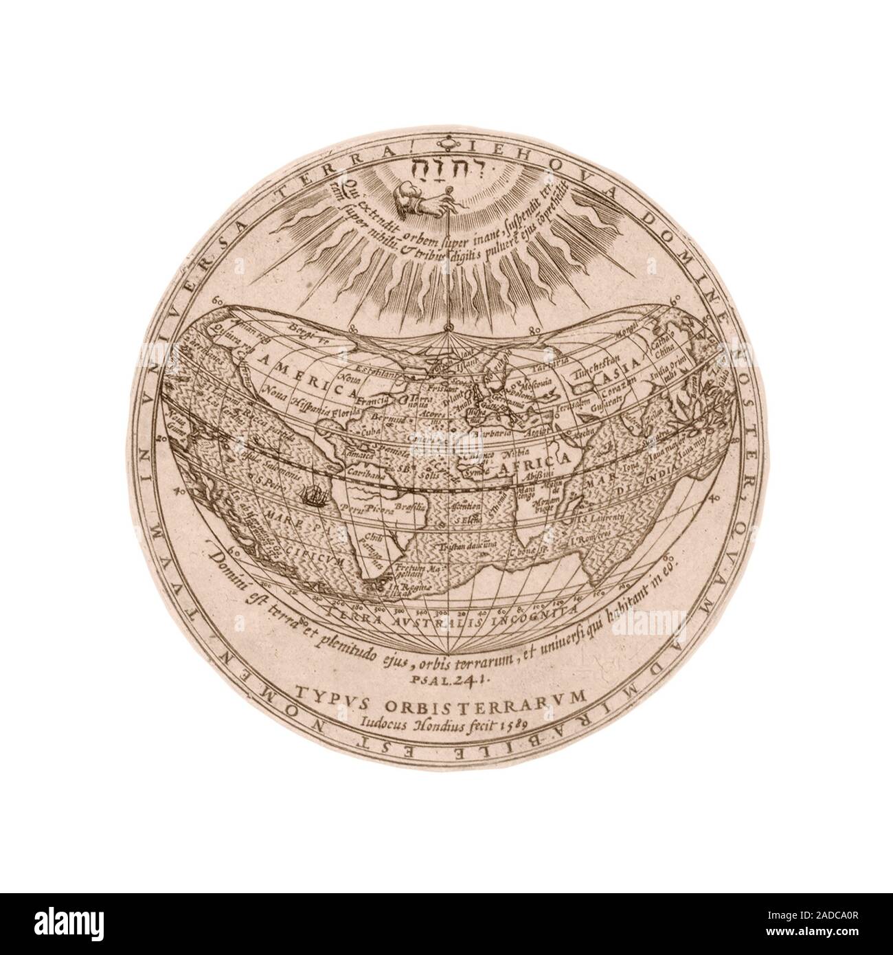 World map, 1580s. 16th-century world map, titled at bottom in Latin ...