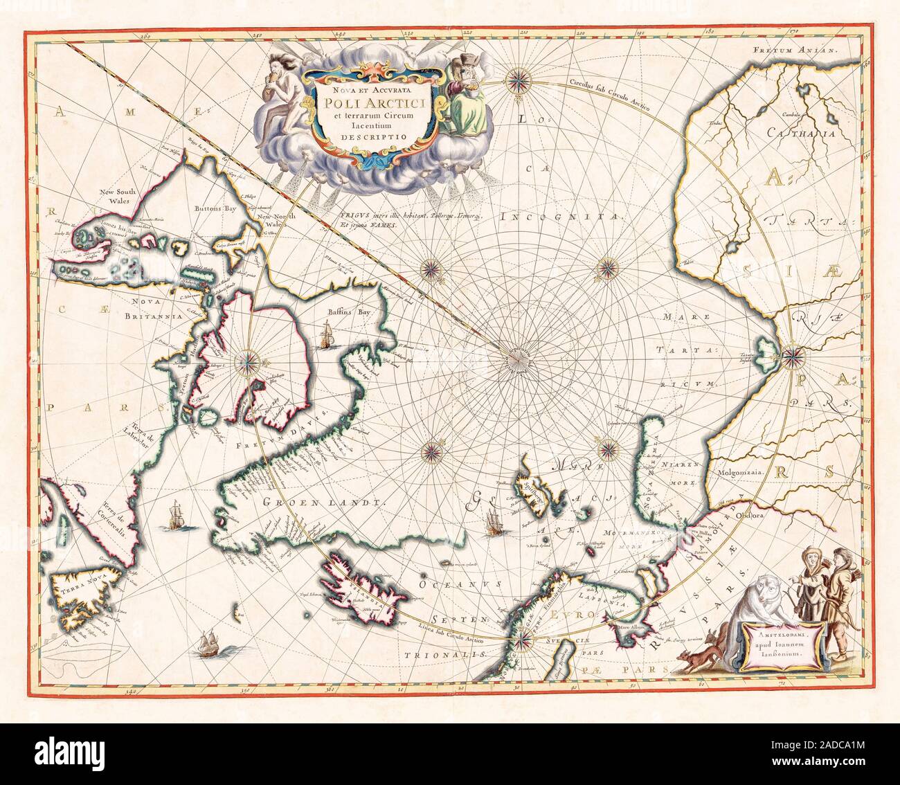Arctic regions, 1650s. 17th-century map of the Arctic regions, titled ...