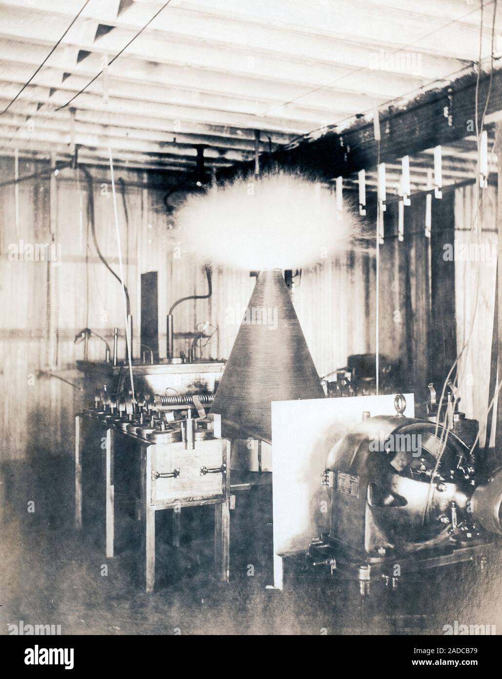 Tesla's wireless energy transmission. Early conical alternator with ...