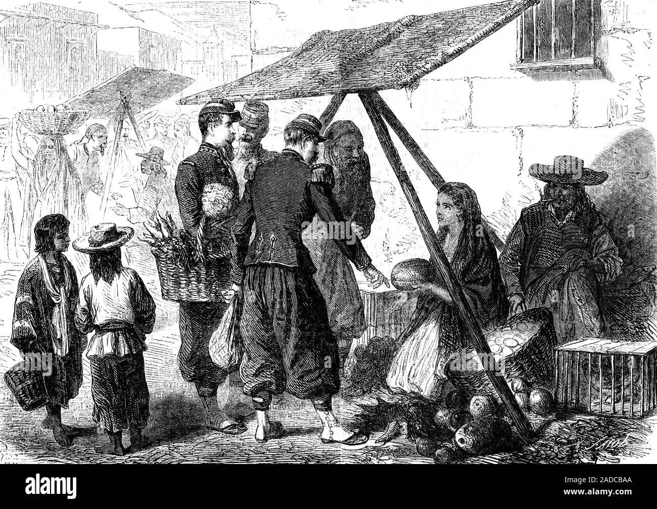 French intervention in Mexico. 1874 illustration of French soldiers in ...