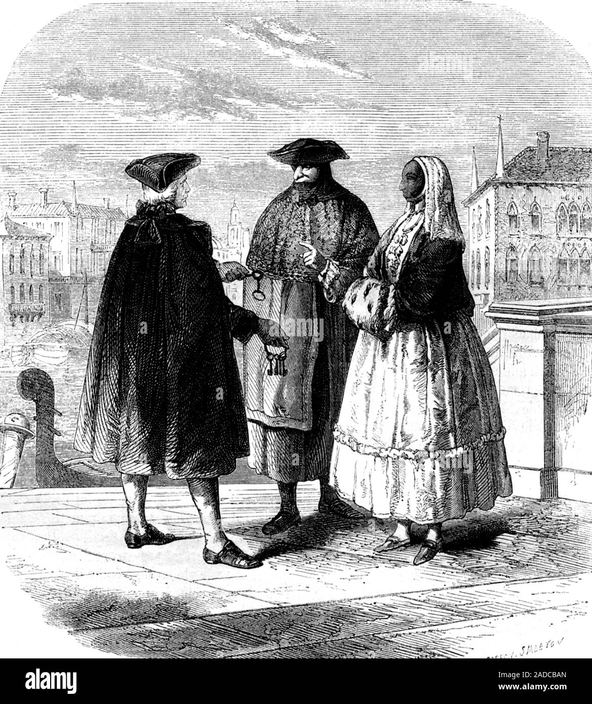 18th Century Venetians. 1868 illustration of people in Venice, Italy ...