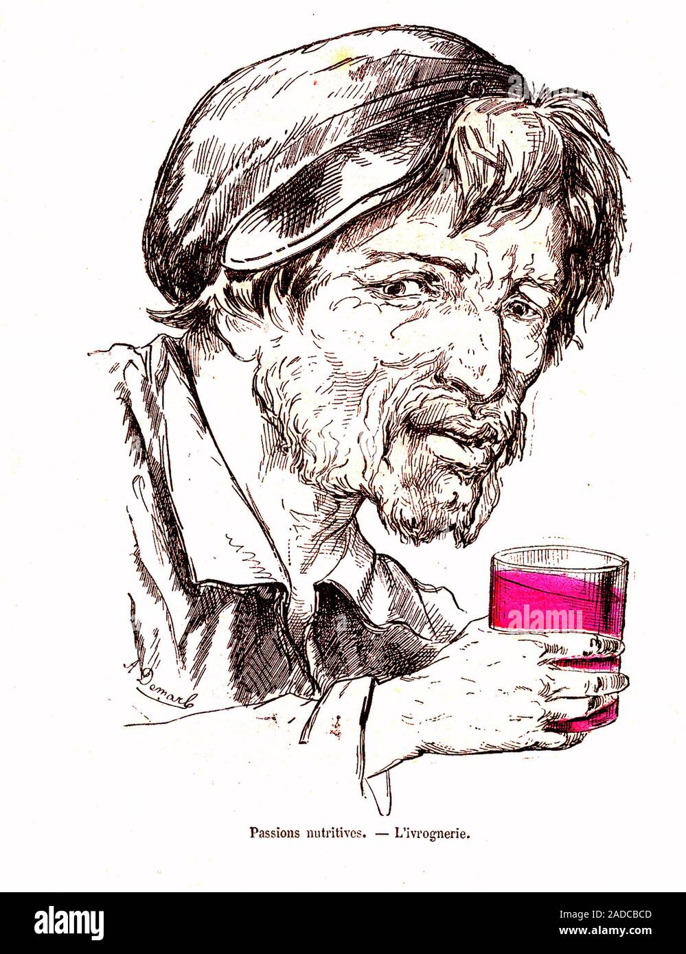 Alcoholic. 1881 illustration of an alcoholic man Stock Photo - Alamy