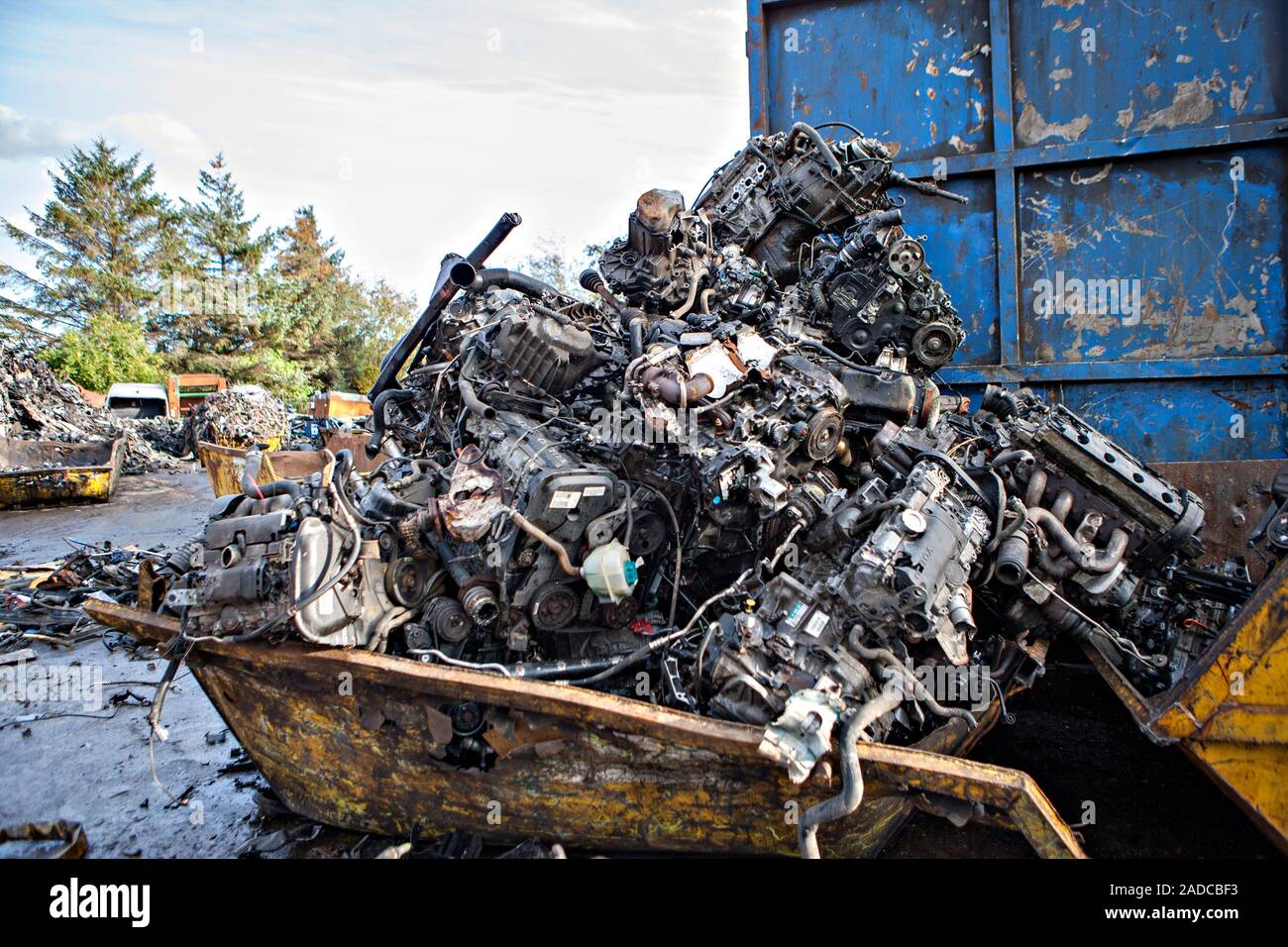 Scrapyard. Pile of engines removed from vehicles before they are ...