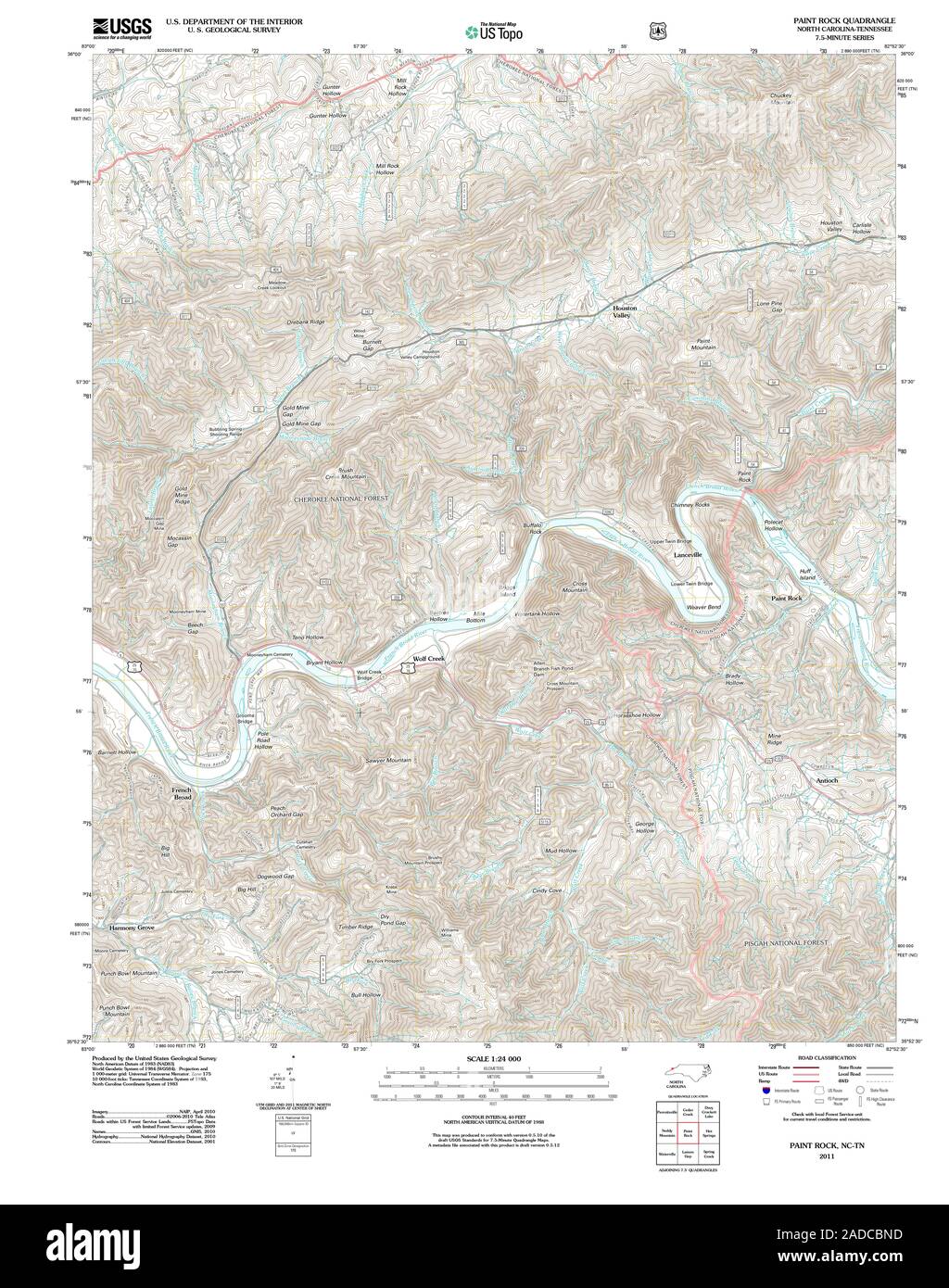 USGS TOPO Map Tennessee NC Paint Rock 20110613 TM Restoration Stock ...