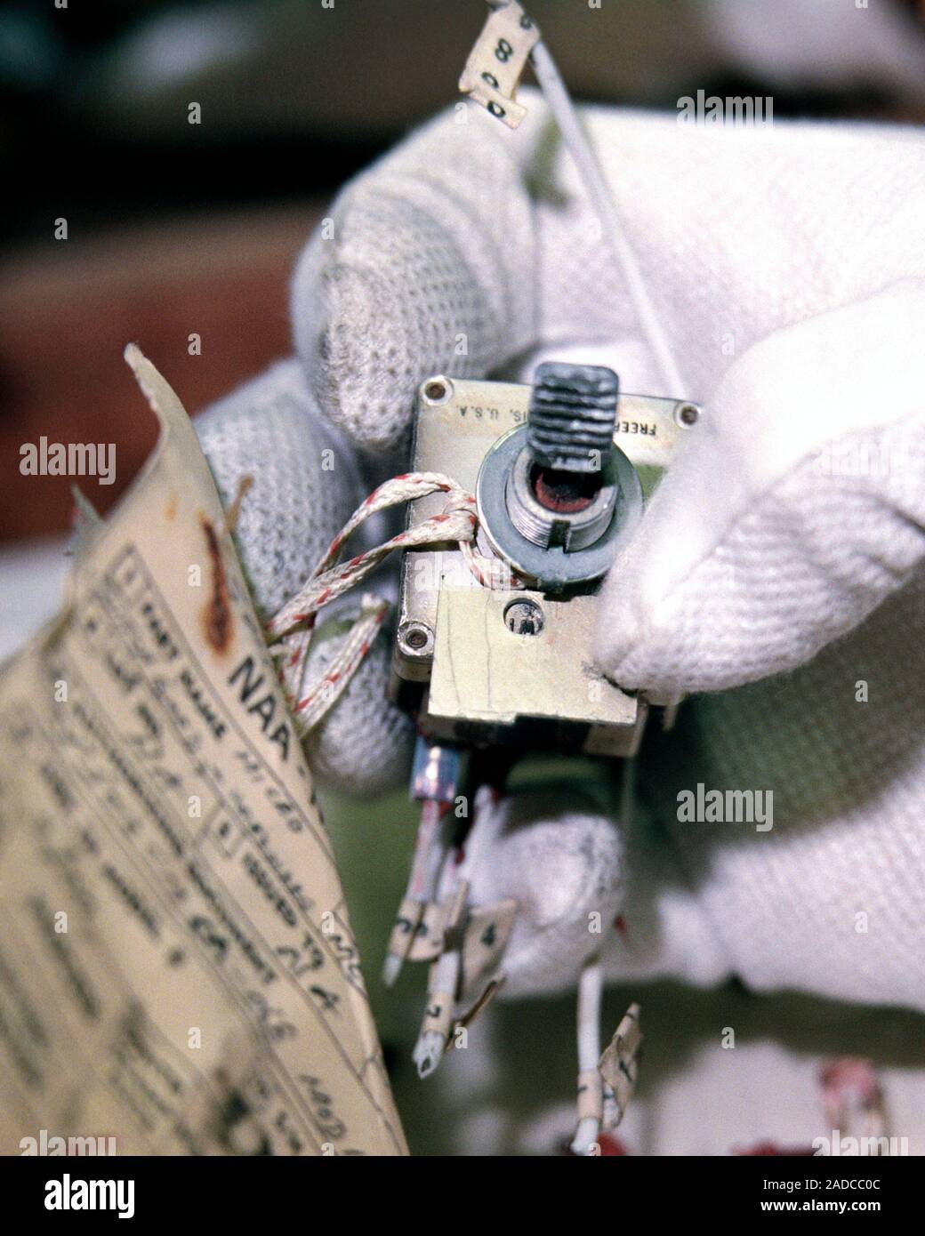 Close-up of a piece of wreckage from the Apollo 1 command module. The ...