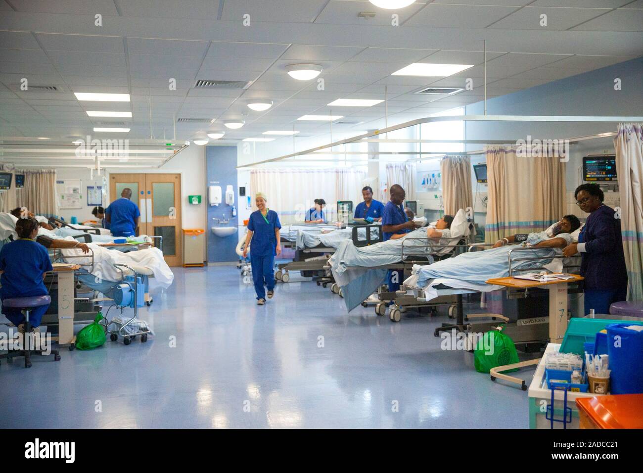 Hospital ward. Staff members attending to patients on a hospital ward ...