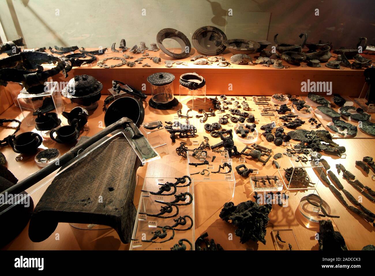 Iron Age artefacts, Villanovan culture museum display. These objects ...
