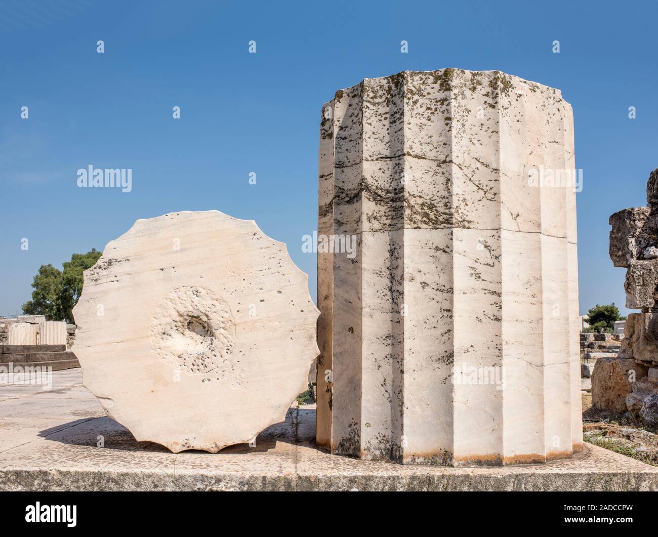 A column drum and section of a typical Greek column showing the ...