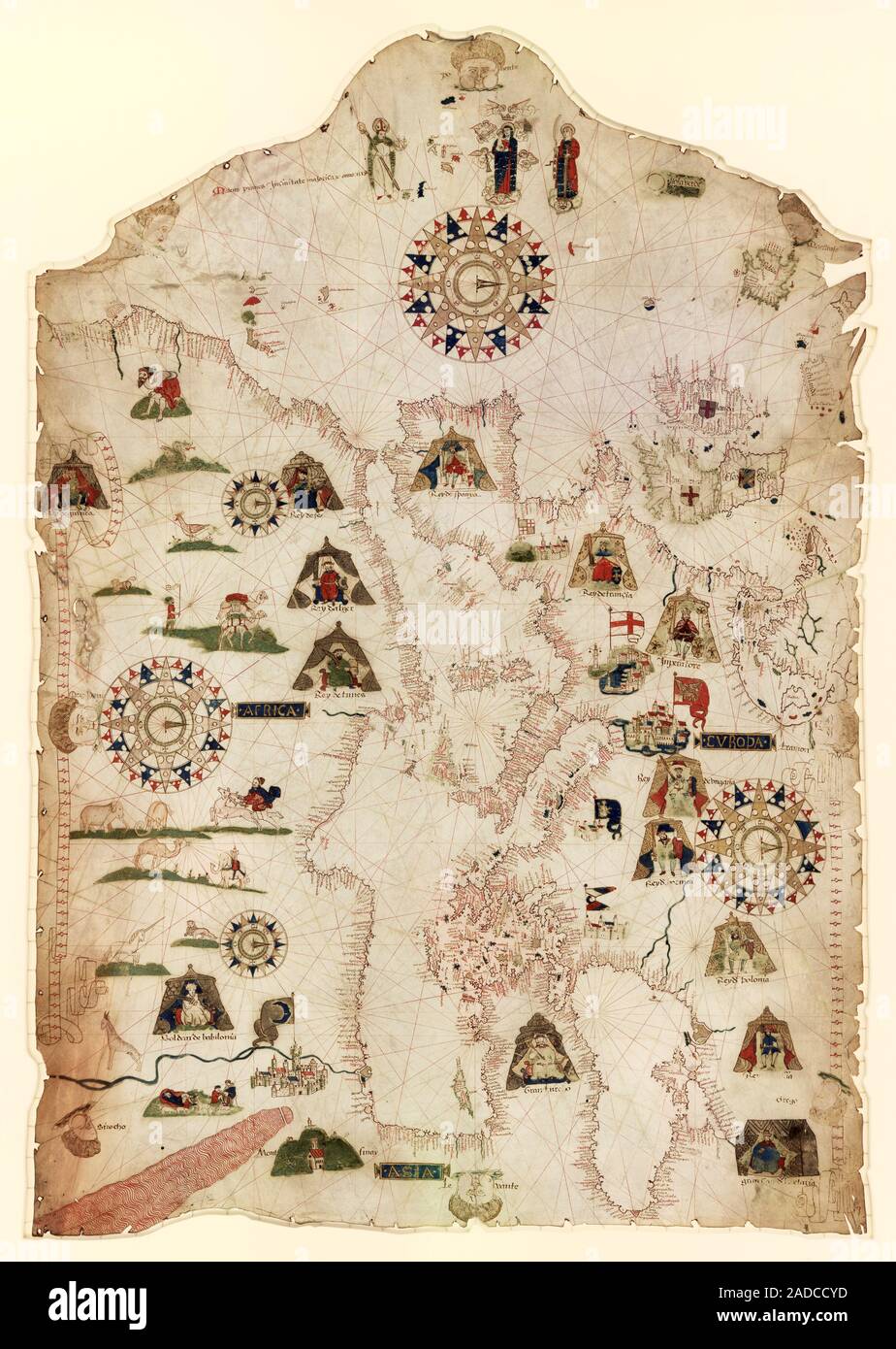 Chart of the Mediterranean Sea. 16th-century Spanish portolan chart of ...