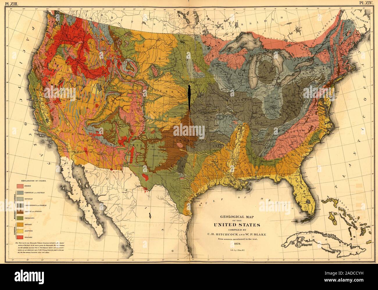 Geological map of the USA. 19th-century map of the United States of ...