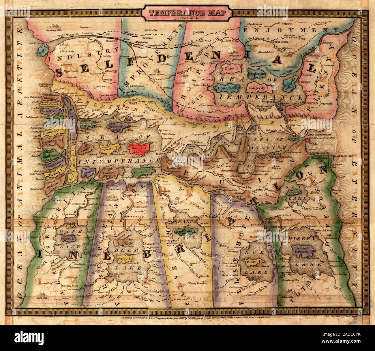 Allegorical temperance map, 1838. This allegorical depiction of the ...