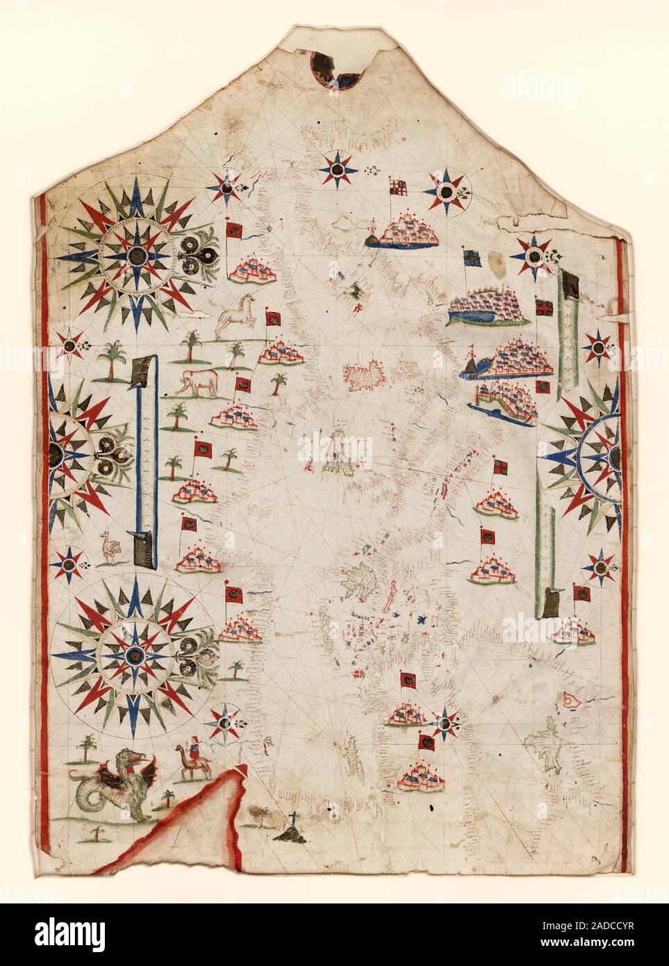 Chart of the Mediterranean Sea. 16th-century Italian portolan chart of ...