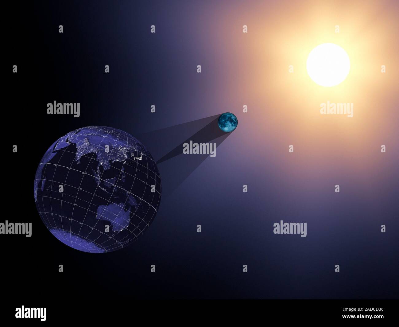 Total solar eclipse. Illustration showing the positions of the Sun ...