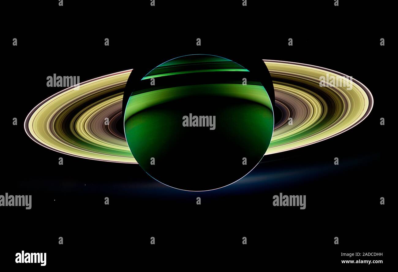 Saturn and its rings, Cassini image. The planet and its rings are ...