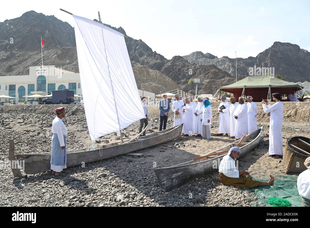The Duke of Cambridge meeting with Omani fishermen at the Marina Bandar ...
