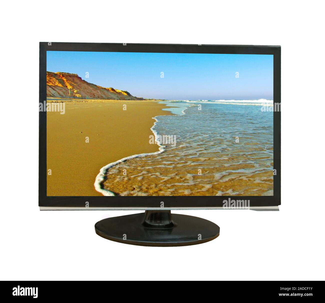 LCD display showing sandy beach Stock Photo - Alamy