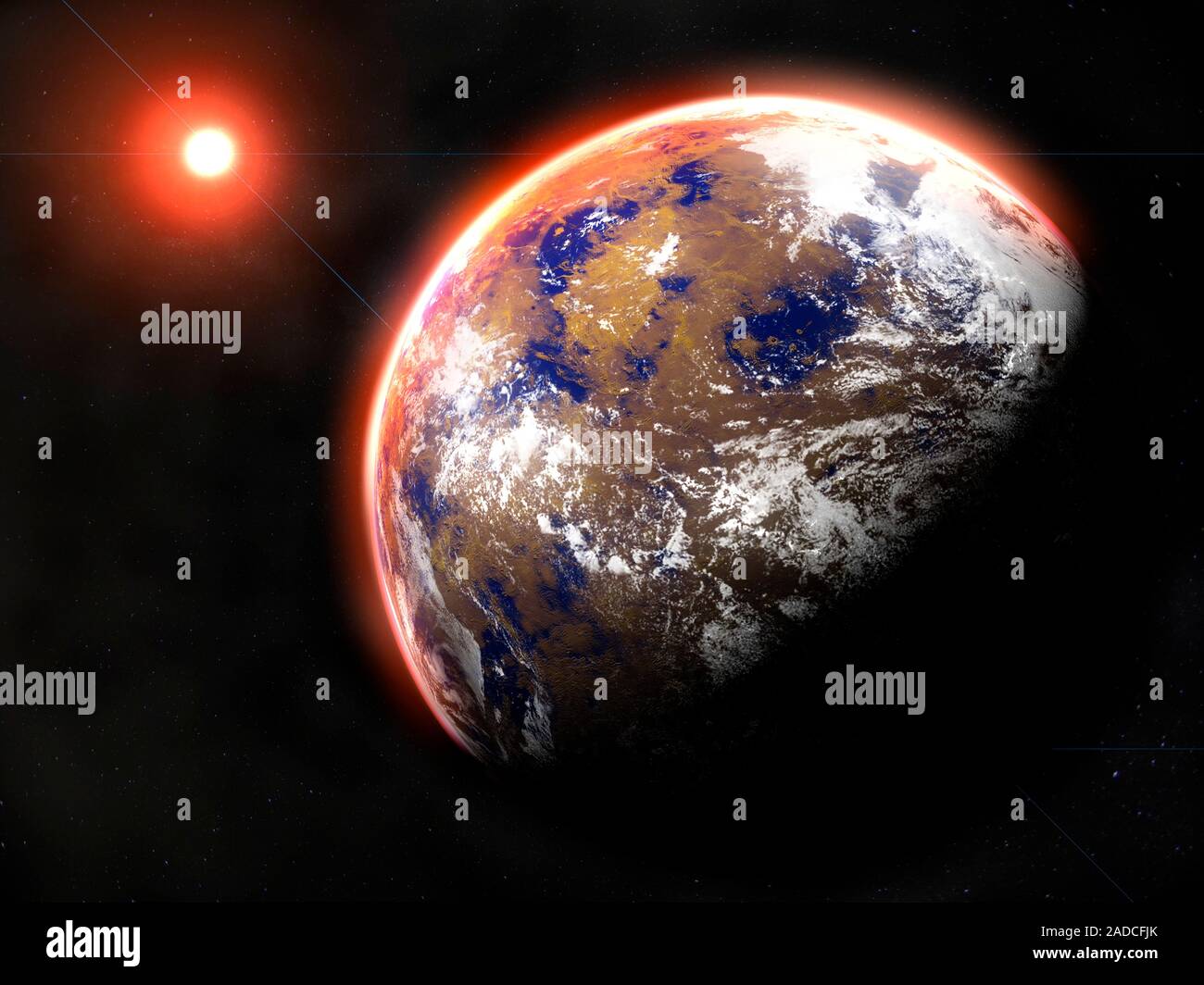 Proxima Centauri b exoplanet, illustration. Proxima Centauri (upper ...