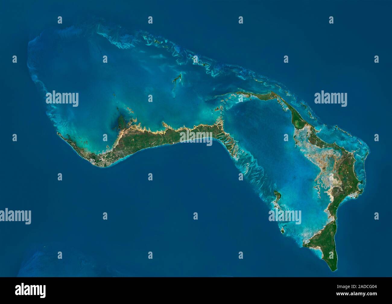 Satellite image of Grand Bahama and Abaco Islands, Bahamas. Image ...