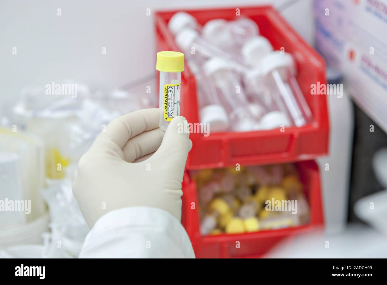 Autopsy room. Mortuary worker holding an autopsy specimen jar Stock ...