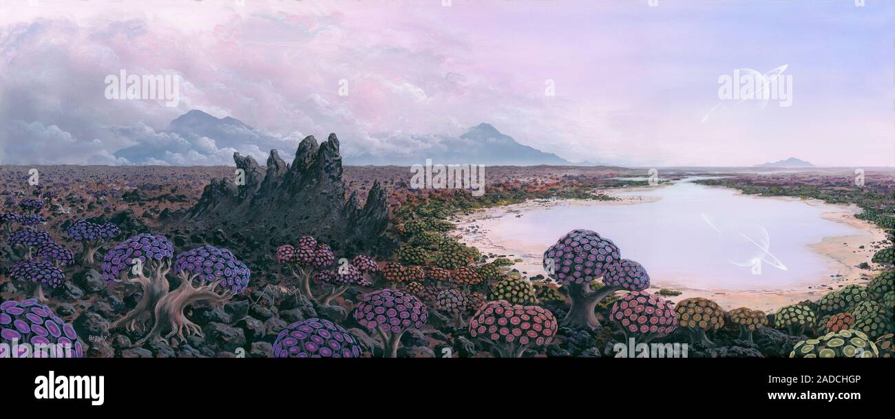 Illustration of hypothetical life forms thriving on an Earth-like moon ...