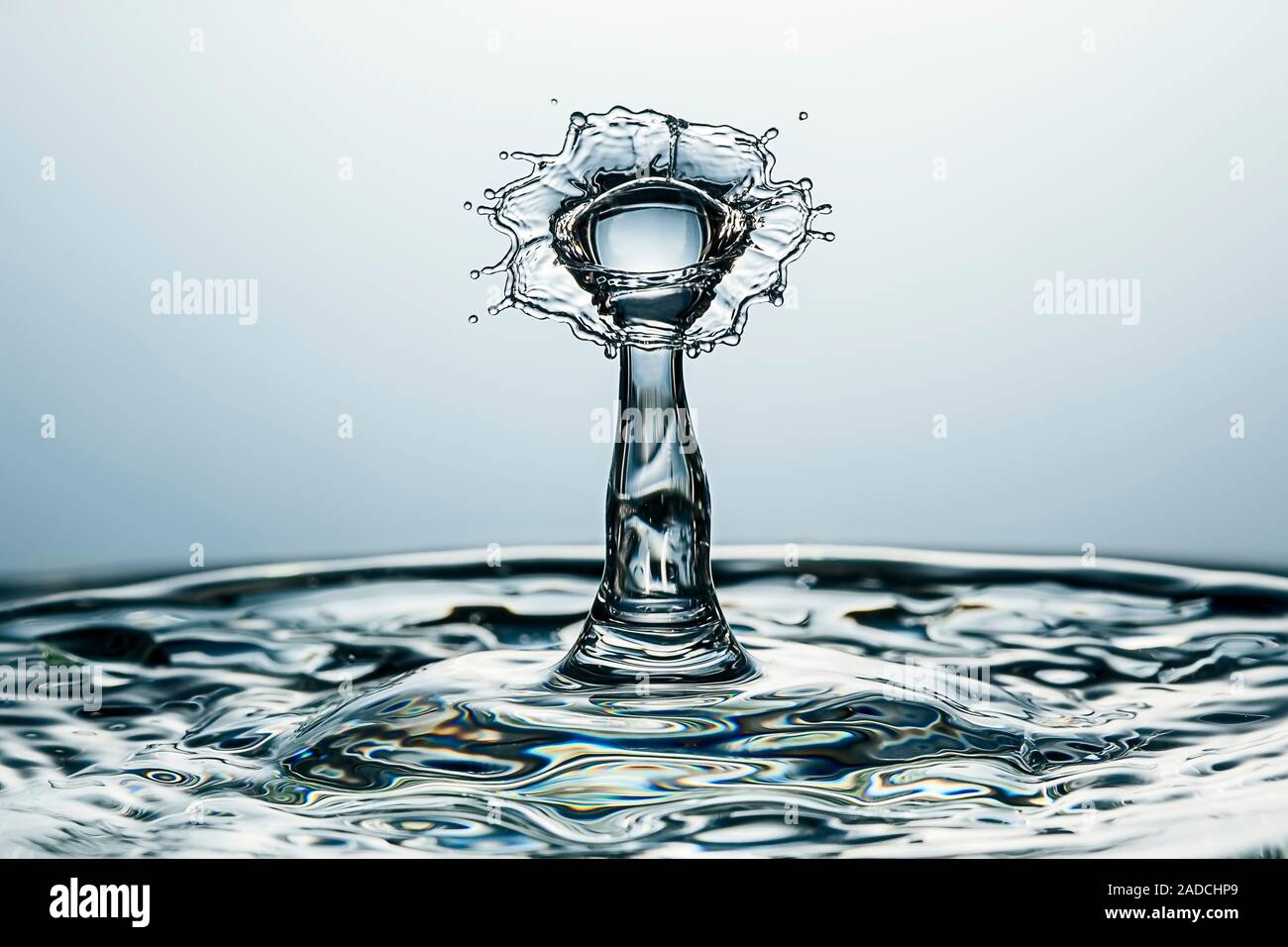 Water drop impact. High-speed photograph of secondary drop formation ...