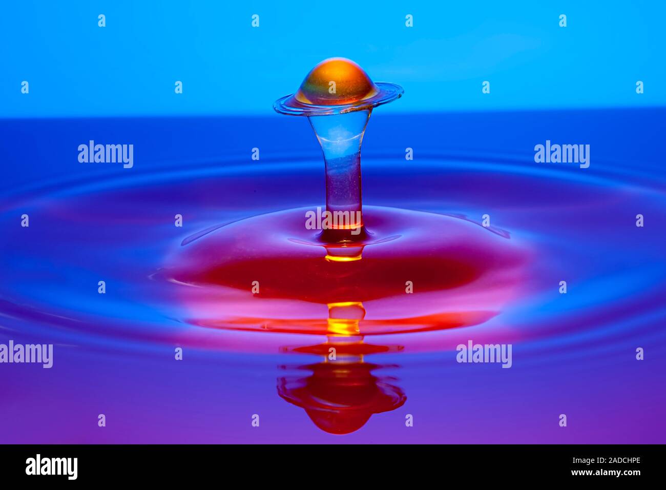 Water drop impact. High-speed photograph of secondary drop formation ...