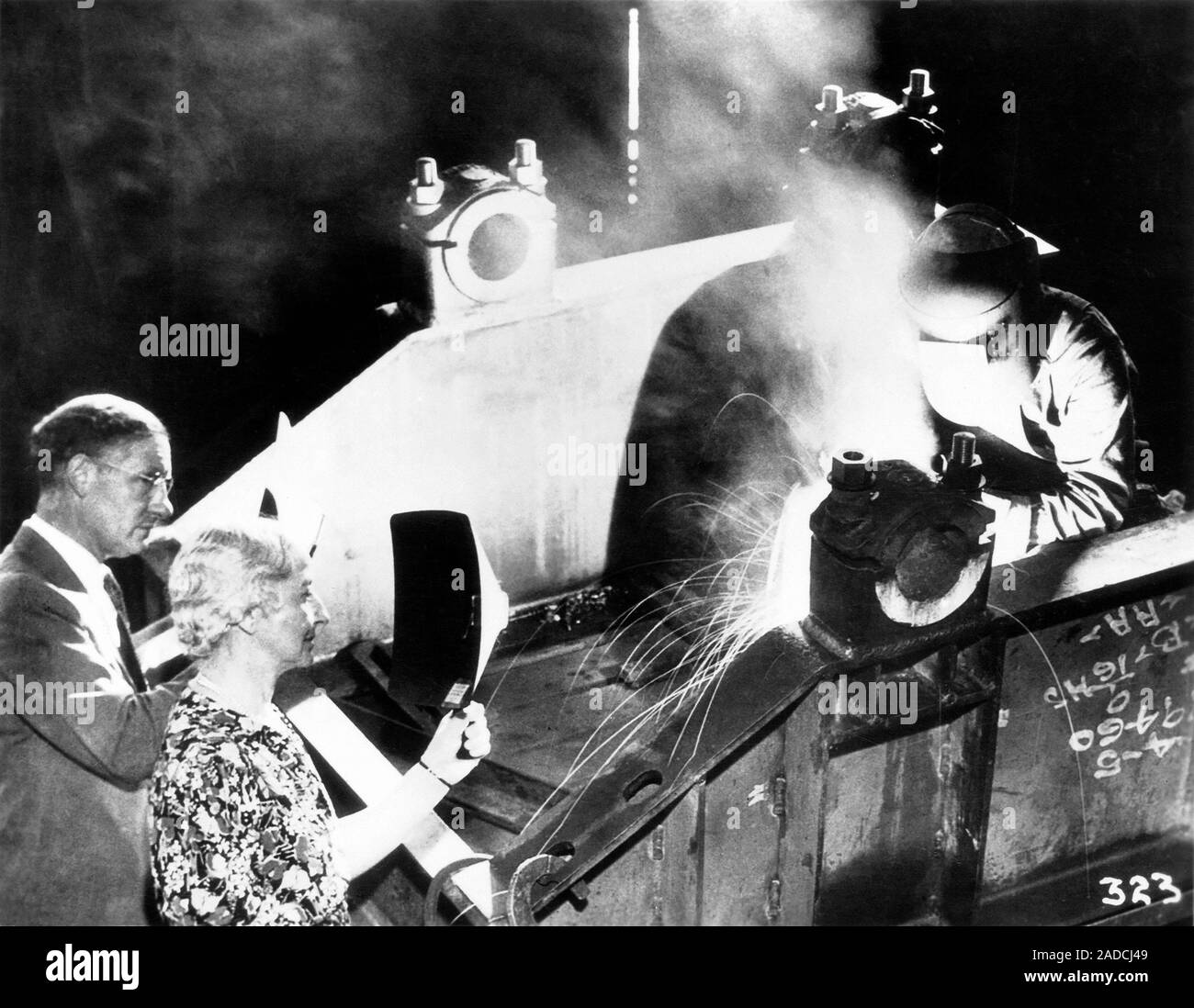 Arc welding pioneers observing welding. Canadian-born US mechanical ...