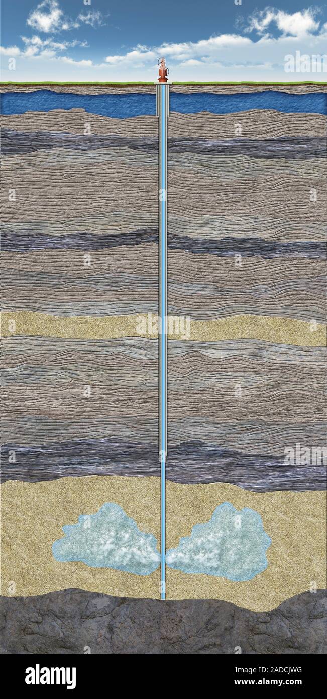 Carbon capture and storage. Illustration showing an injection well used ...