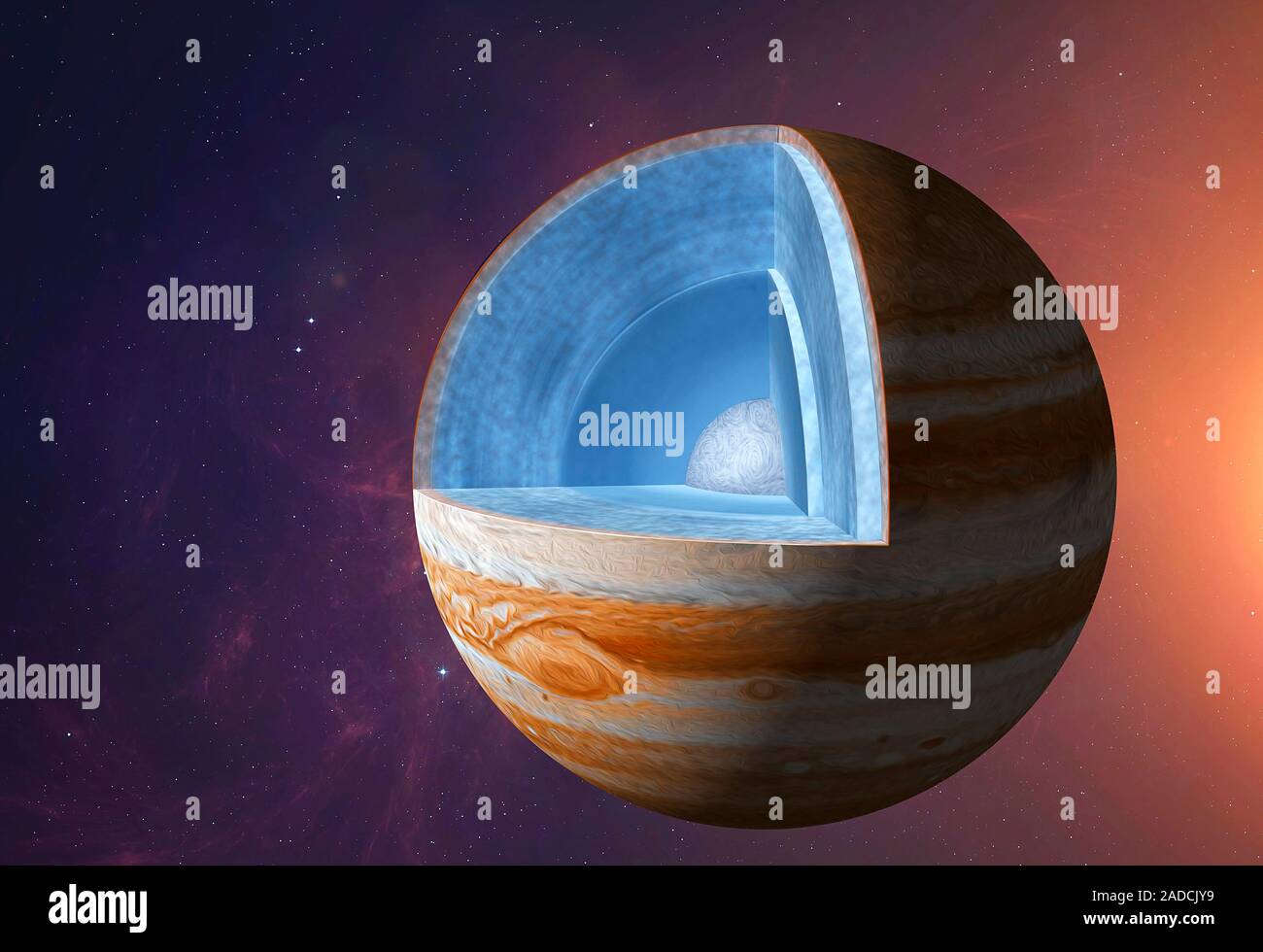 Jupiter's interior. Cutaway computer illustration showing the interior ...
