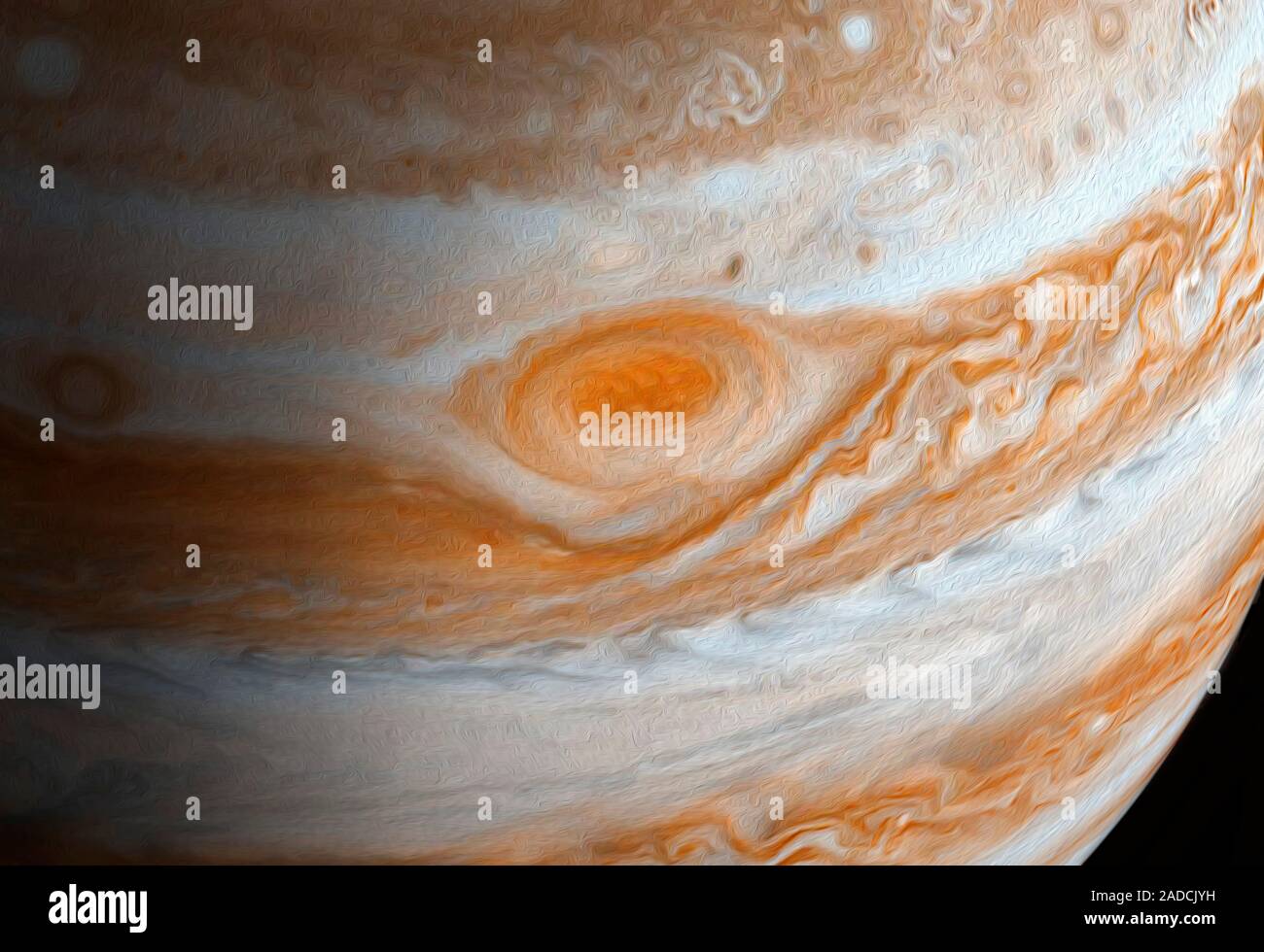 Computer illustration of Jupiter's Great Red Spot (GRS). The GRS is a ...