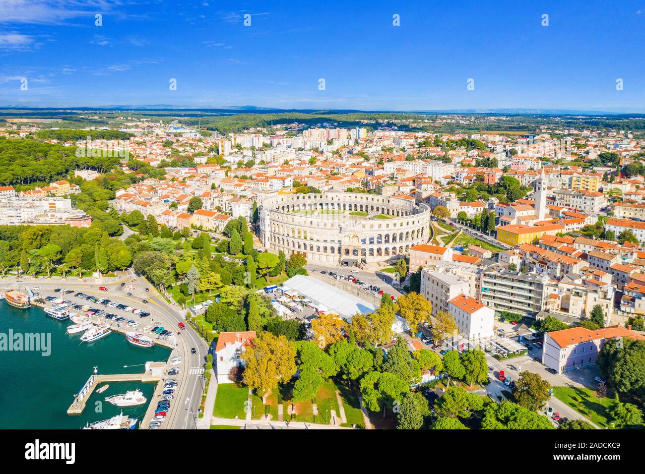 Croatia, Istria, city of Pula, panoramic view of ancient Roman arena ...