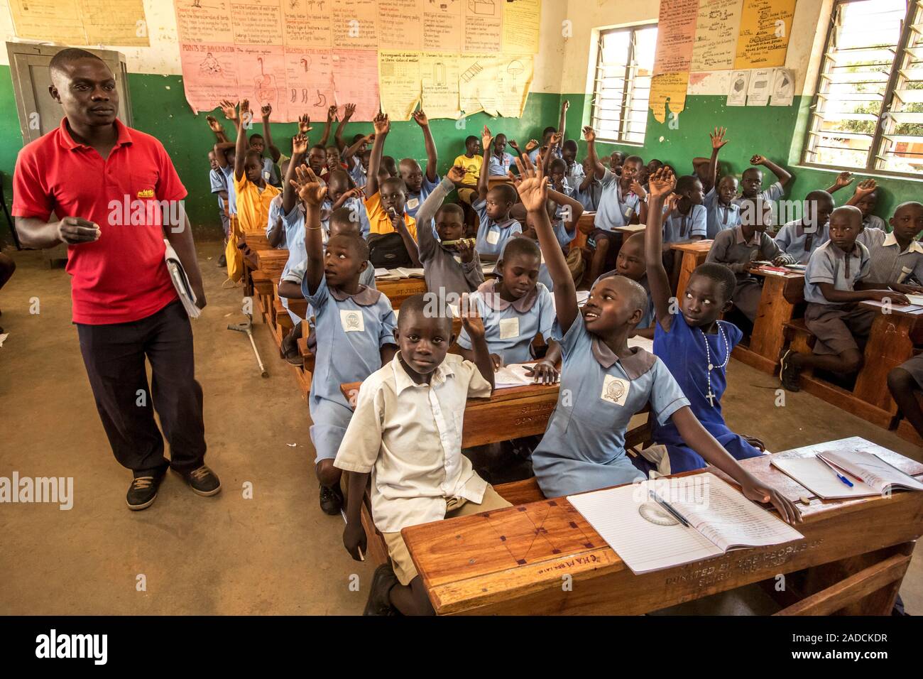 School classroom. Schoolchildren and their teacher in a classroom ...