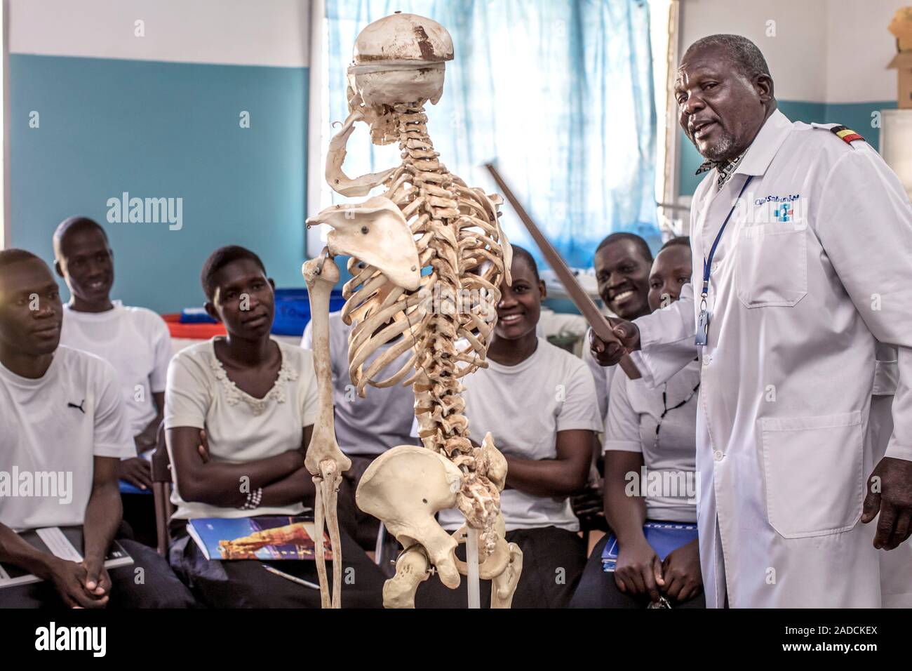 Medical students studying anatomy. Doctor teaching medical students at ...