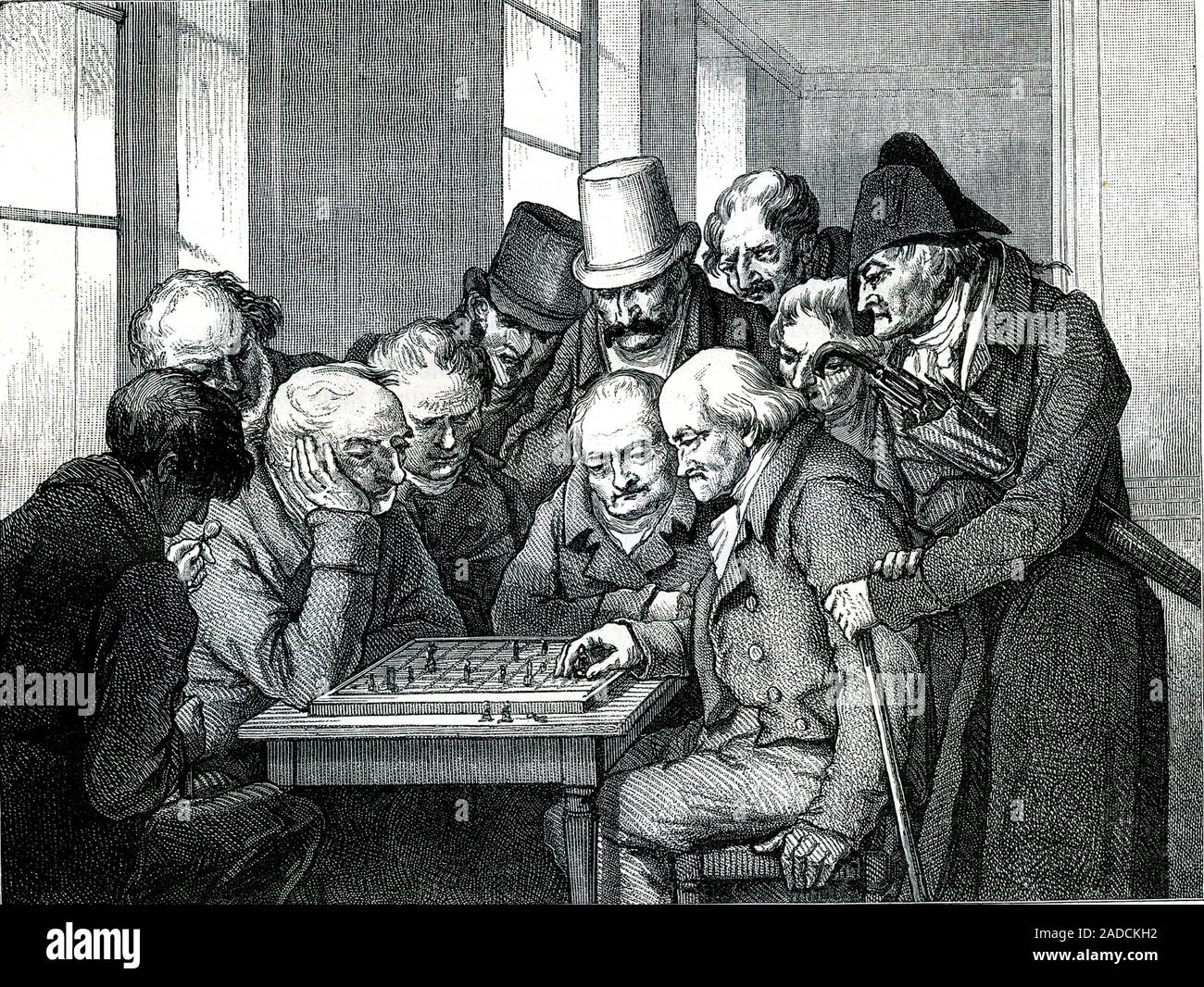 19th Century chess players. 1898 illustration from a painting by French ...