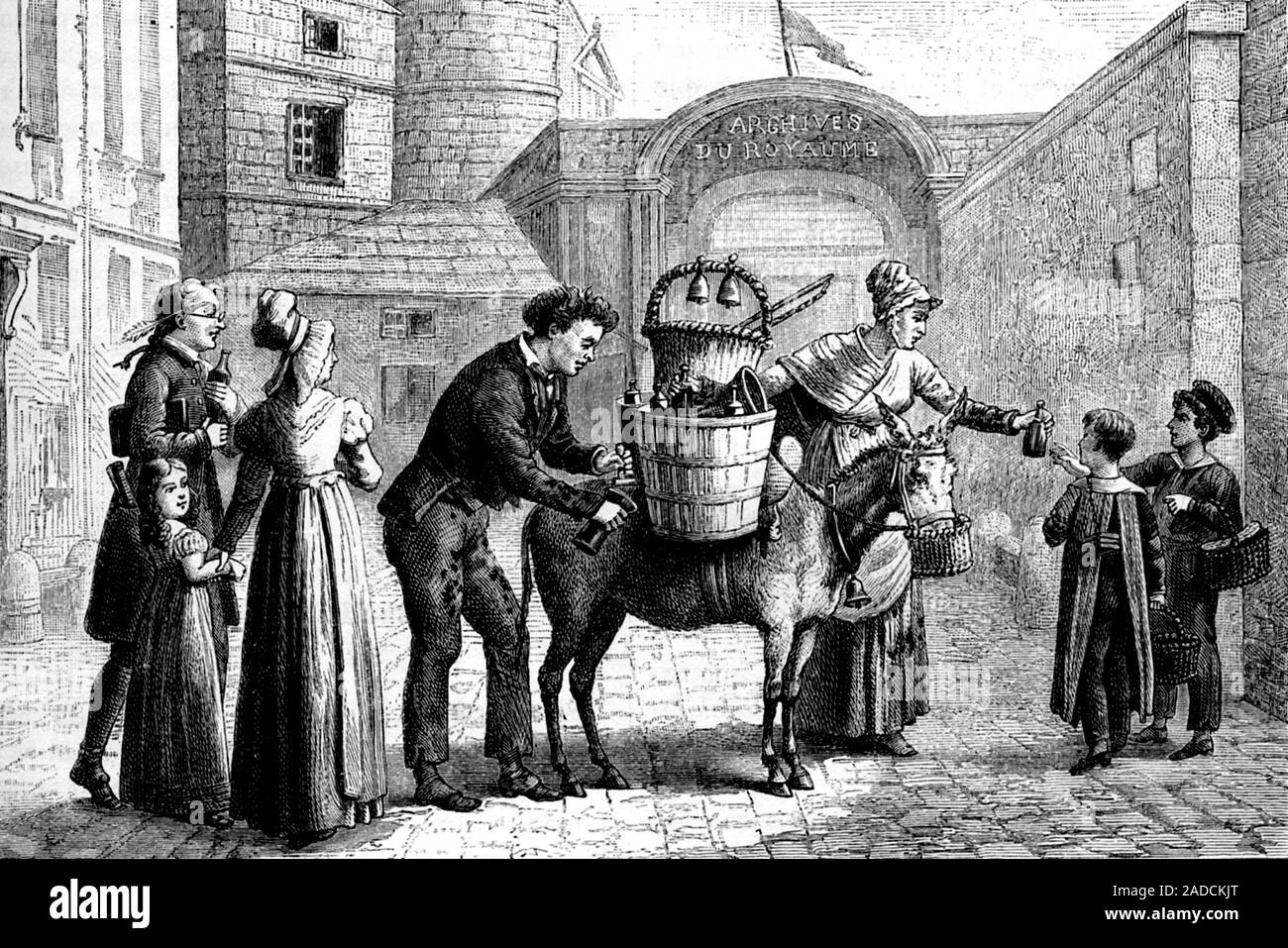 19th Century French ink merchant. 1820 illustration of a man selling ...