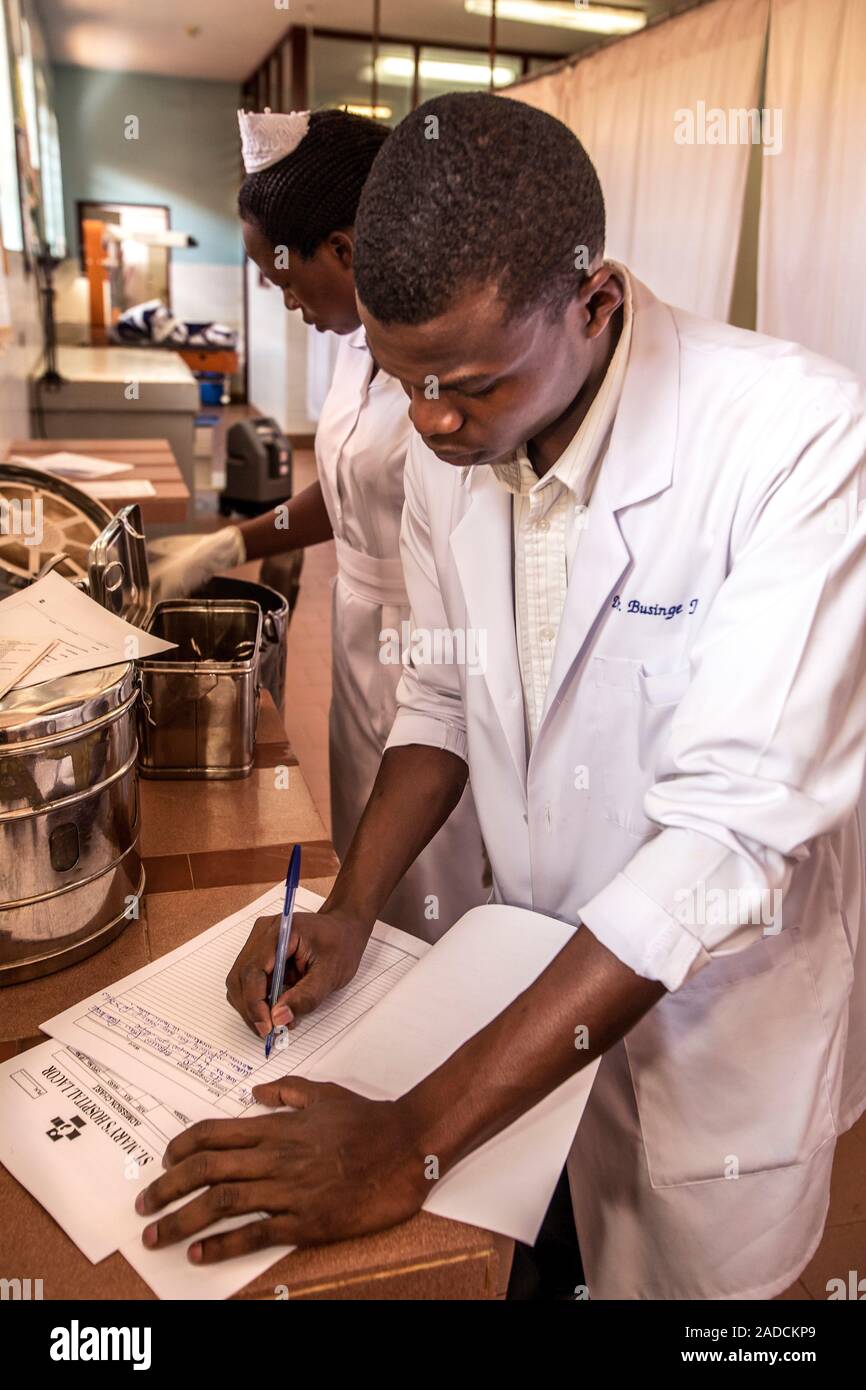 Hospital doctor writing notes. Photographed in St Mary's Hospital ...
