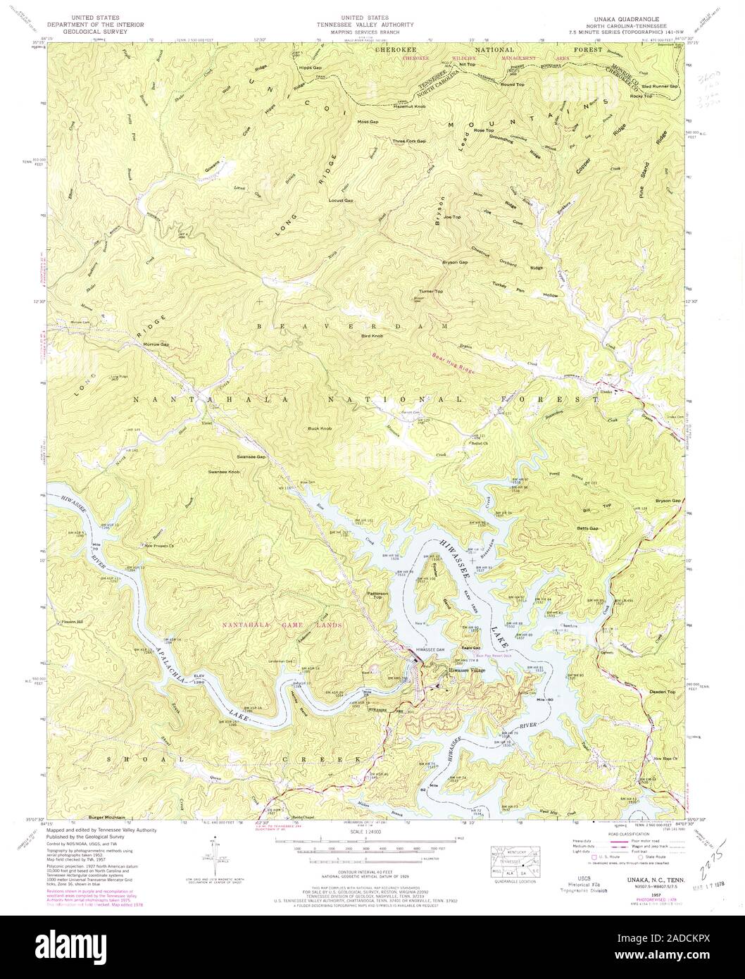 USGS TOPO Map Tennessee NC Unaka 164938 1957 24000 Restoration Stock ...