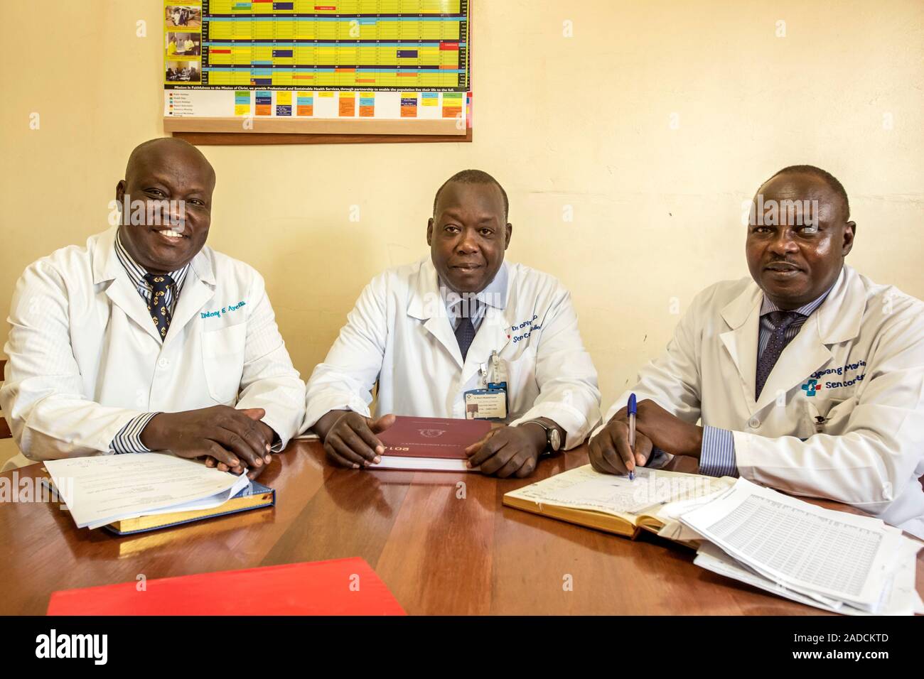 Meeting of hospital doctors. Photographed in St Mary's Hospital, Lacor ...