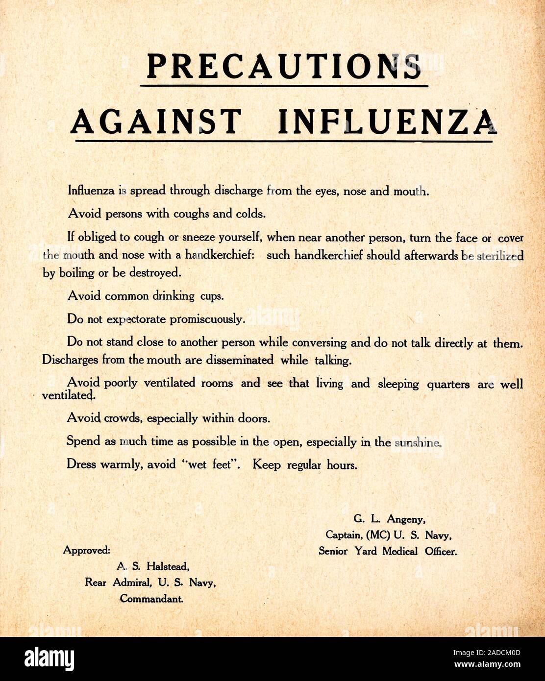Spanish Flu medical advice poster, USA, 1918. The text of this poster ...