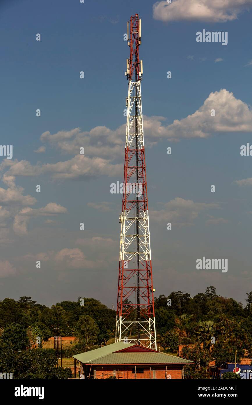 Communications tower. The antenna mounted on top of the tower include ...