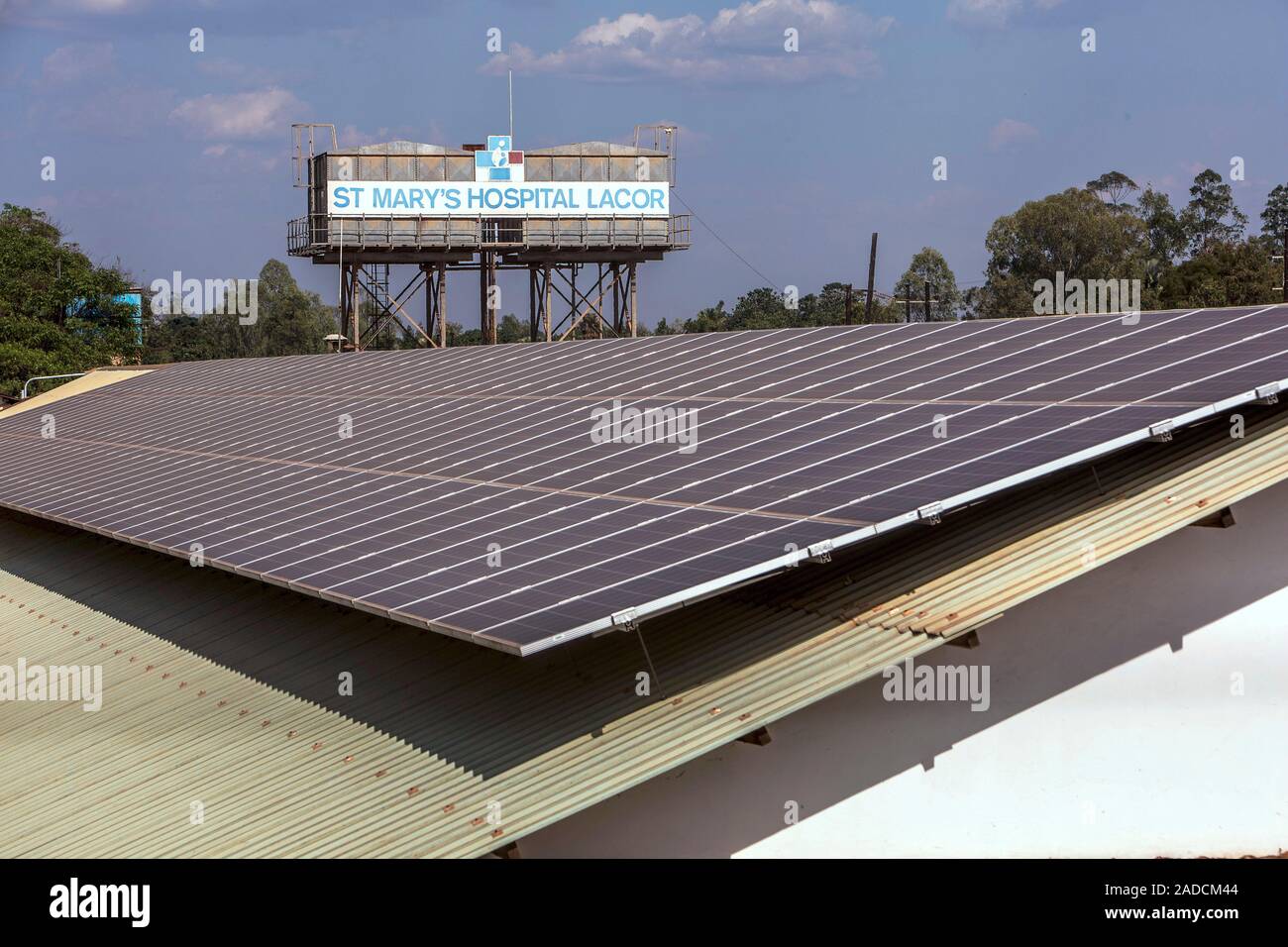Hospital rooftop solar panel. Solar panels are arrays of photovoltaic ...