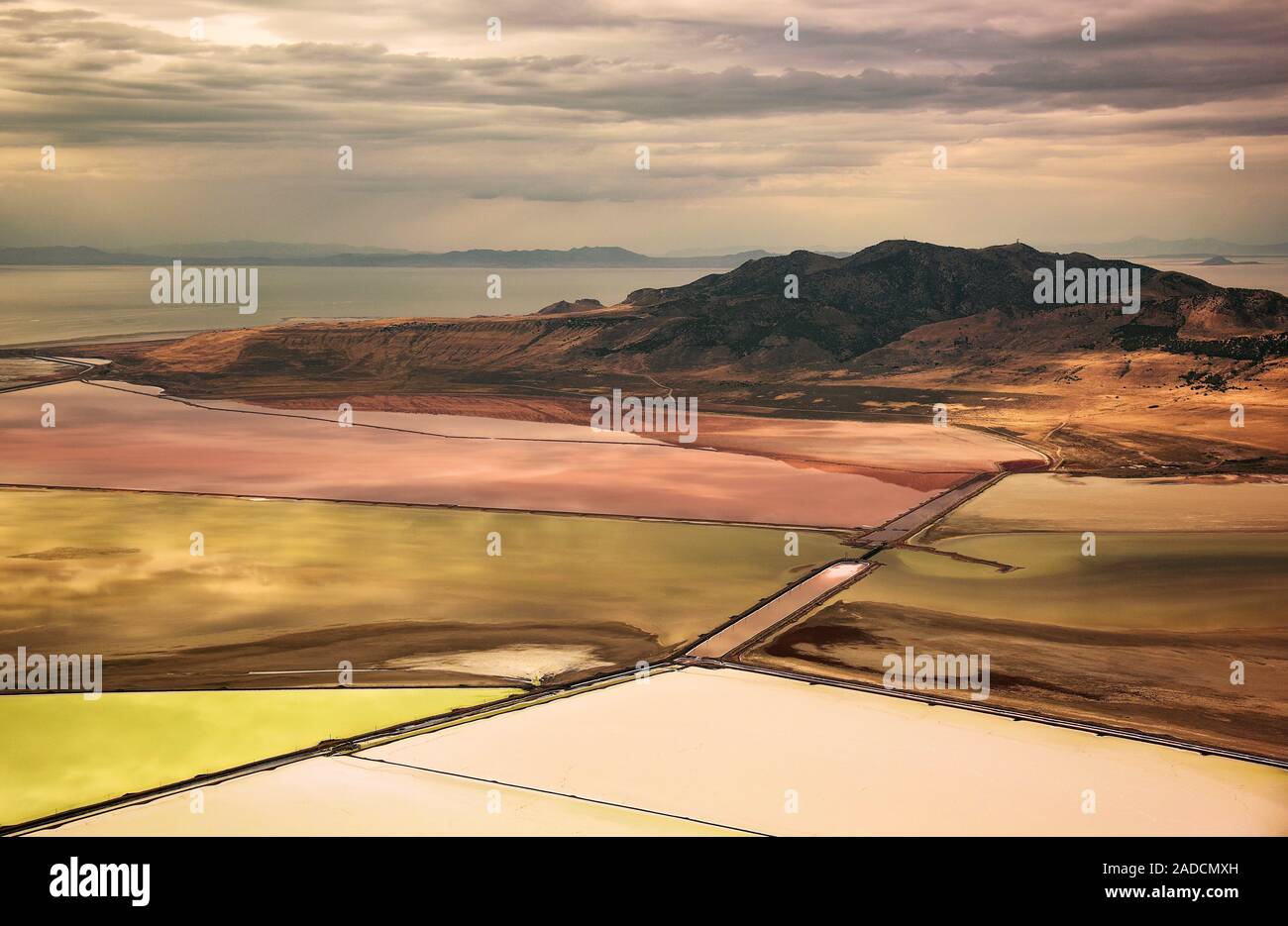 Aerial photograph of a evaporation ponds at Great Salt Lake, Utah, USA ...