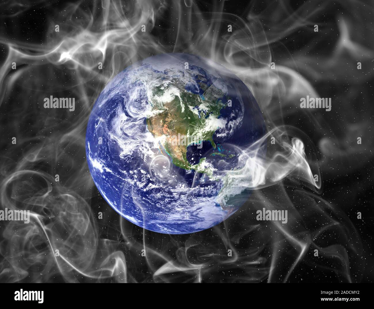 Earth with smoke. Conceptual illustration of the Earth wreathed in ...