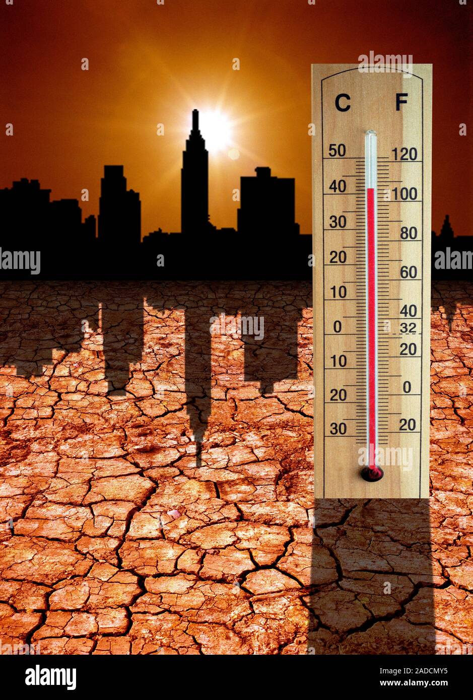 Climate change. Conceptual illustration of a thermometer displaying ...