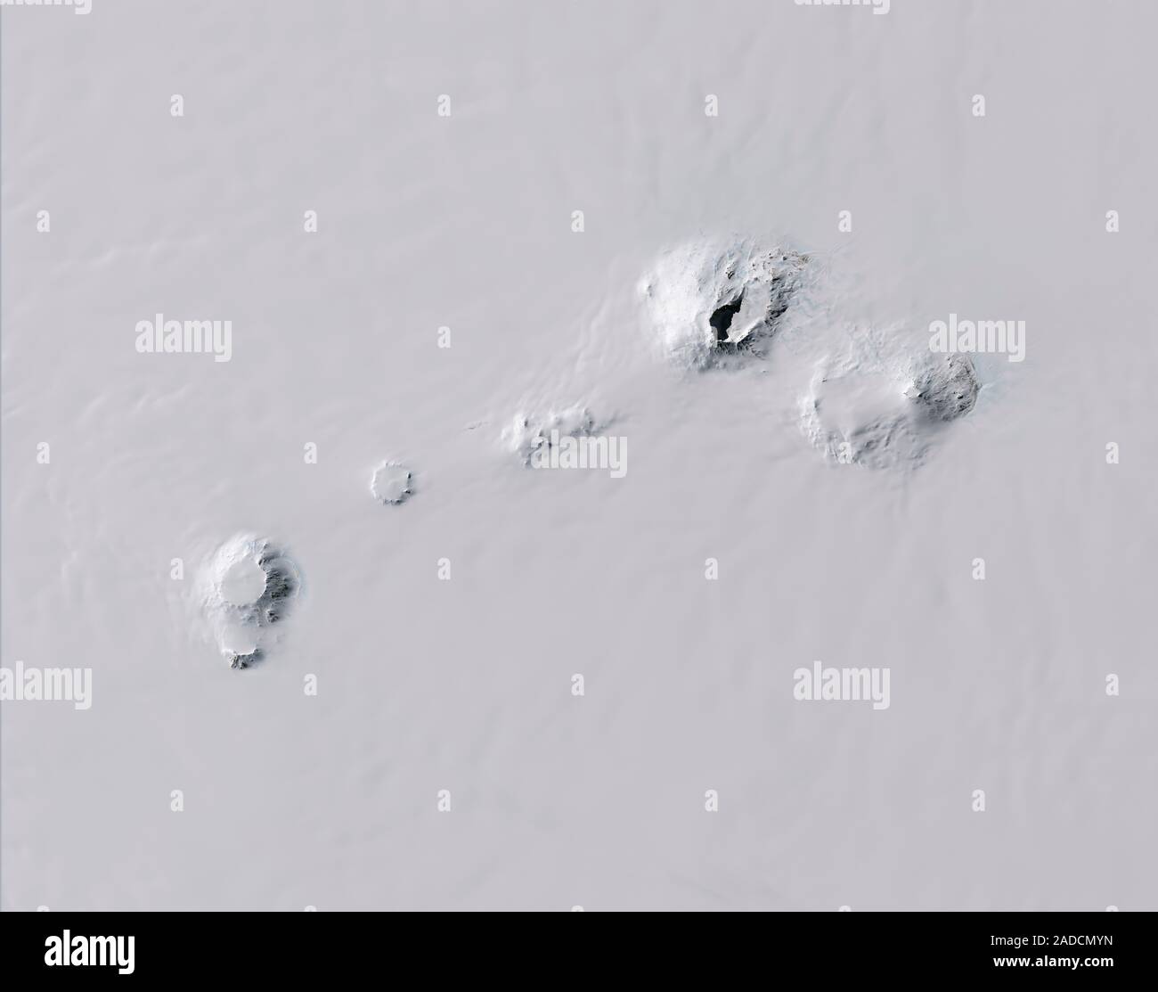 Antarctic volcanoes, satellite image. North is at left. This chain of ...