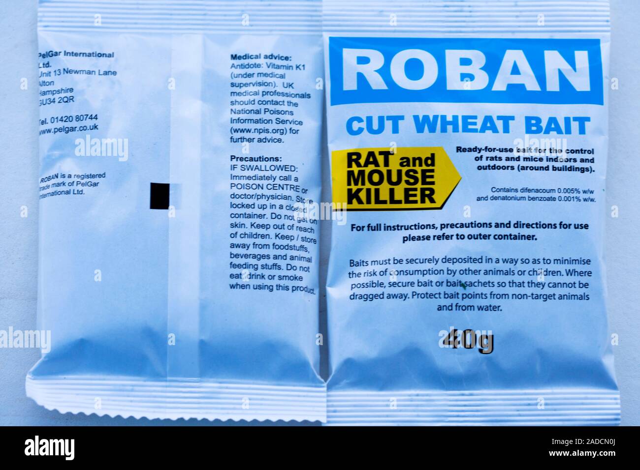 Rodent poison sachets. Two sachets of a rat and mouse poison named ...