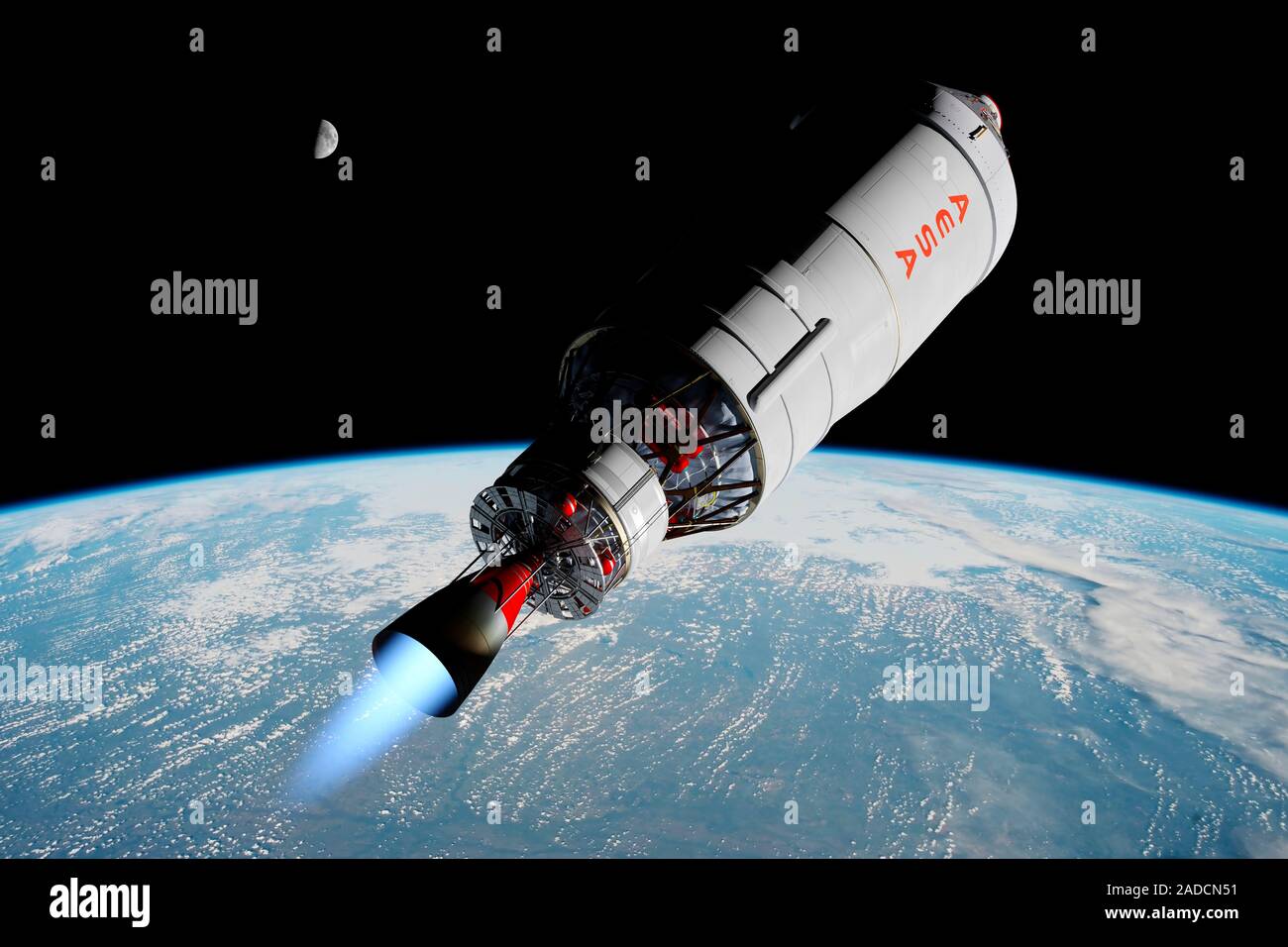 Illustration of a manned Crew Exploration Vehicle (CEV) and its upper ...