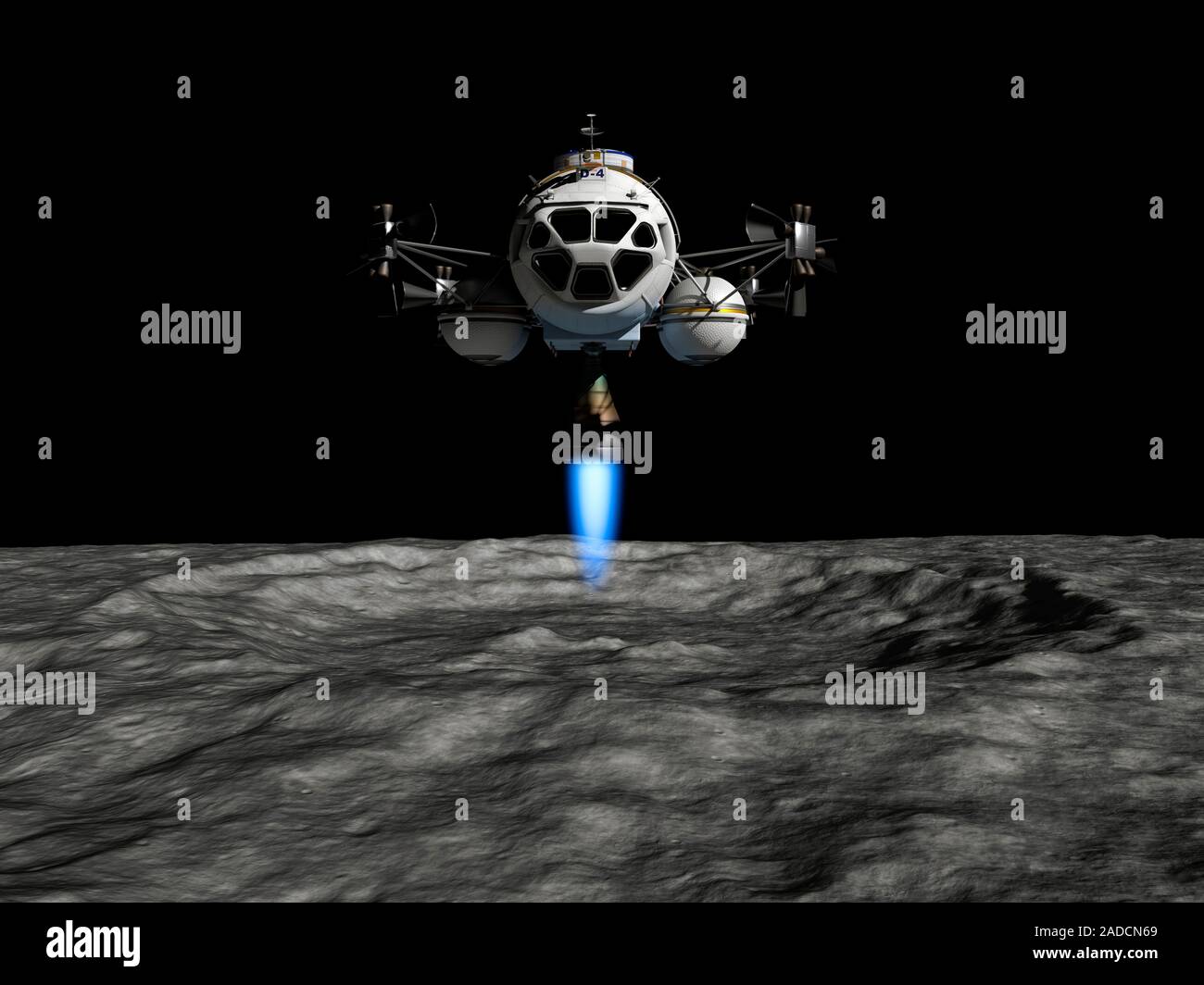 Illustration of a crewed lunar ascent module leaving the surface of the ...